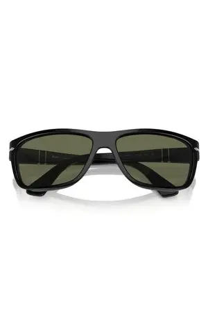 Persol 63mm Oversized Polarized Rectangular Sunglasses - Black