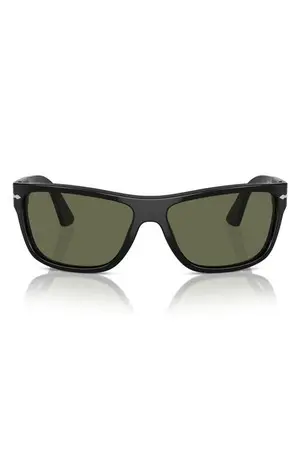Persol 63mm Oversized Polarized Rectangular Sunglasses - Black