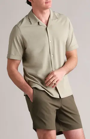 RHONE Commuter Seersucker Camp Shirt Stone