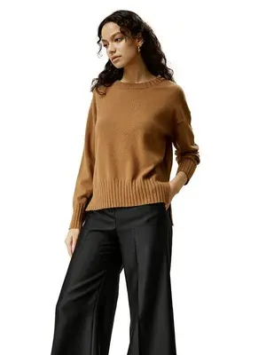 Lilysilk Crew Neck Cashmere Pullover - Brown