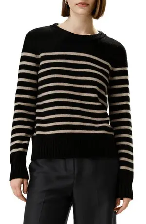 Lilysilk Striped Cashmere Sweater - Black