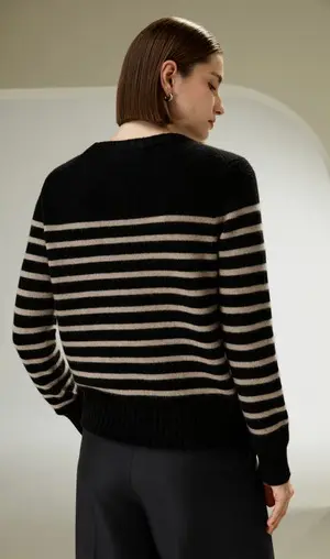 Lilysilk Striped Cashmere Sweater - Black