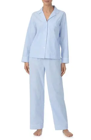 Ralph Lauren Stripe Long Sleeve Cotton Pajamas - Blue Stripe