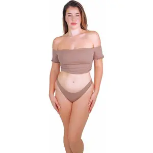 MARY MERCEDES Cali Off-the-shoulder Bikini Top - Taupe