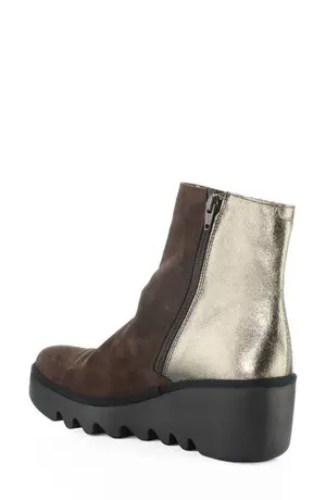 Fly London Baan Platform Wedge Bootie - Expresso/gold