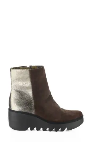 Fly London Baan Platform Wedge Bootie - Expresso/gold