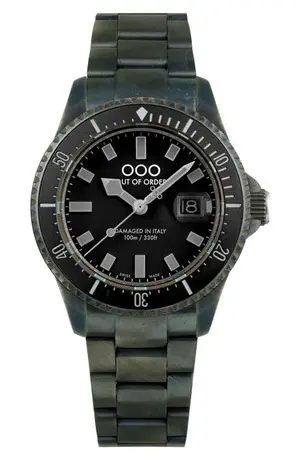 OUT OF ORDER OUT OF ORDER Casanova Swiss Movement Ultra Distressed Bracelet Watch Black