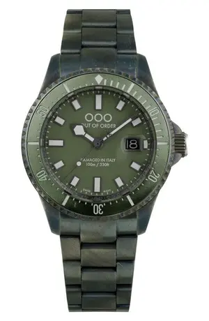 OUT OF ORDER OUT OF ORDER Casanova Swiss Movement Ultra Distressed Bracelet Watch Blue/ Olive Green