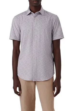 Bugatchi Miles Ooohcotton® Floral Short Sleeve Button-up Shirt Aloe