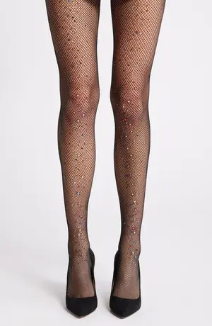 HIGH HEEL JUNGLE Glitter Fishnet Tights - Black