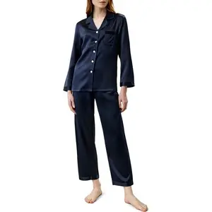 Lilysilk Full Length Silk Pajamas Set - Navy Blue