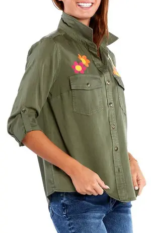 BILLY T Peace & Love Embroidered Shirt - Soft Olive