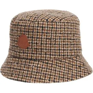Moncler Moncler Houndstooth Wool-Blend Bucket Hat Brown