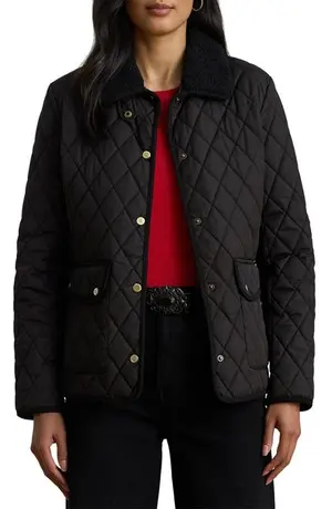 Ralph Lauren Quilted Jacket With Faux Shearling Collar - Black