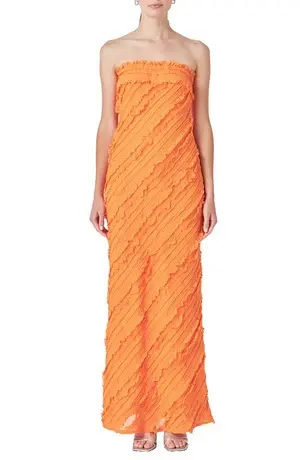Endless Rose Ruffle Strapless Maxi Dress - Orange