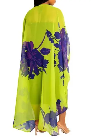 BUXOM COUTURE Floral Chiffon Robe With Wristband Detail