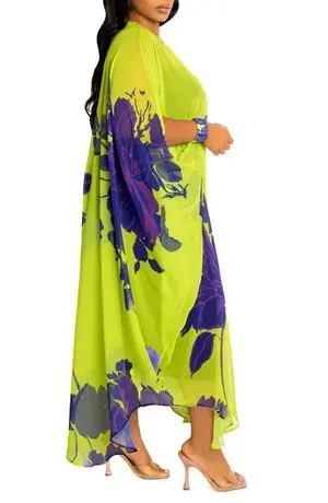 BUXOM COUTURE Floral Chiffon Robe With Wristband Detail