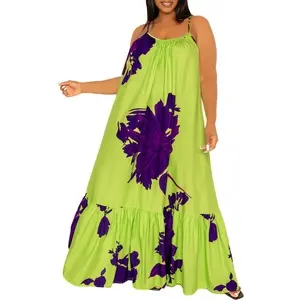 BUXOM COUTURE BUXOM COUTURE Floral Print Voluminous Maxi Dress Lime Multi