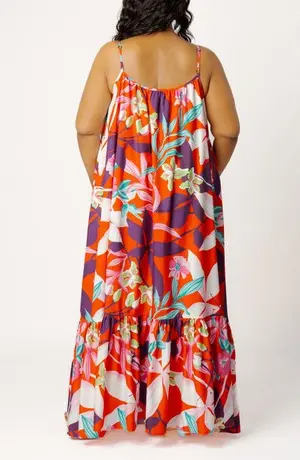 BUXOM COUTURE Floral Print Voluminous Maxi Dress - Red Multi