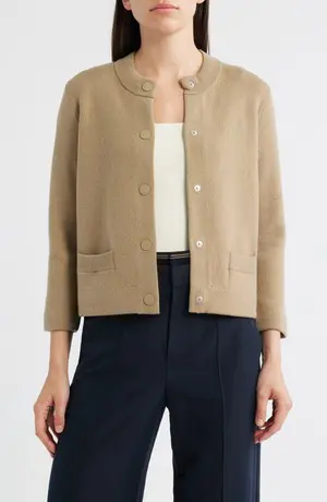 Vince Shrunken Wool & Cashmere Snap Cardigan - Fawn