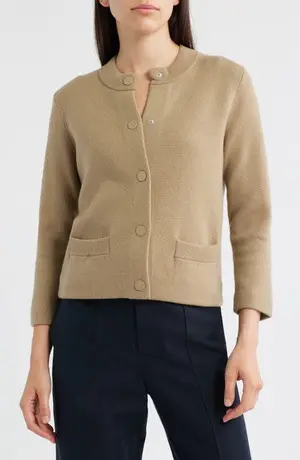 Vince Shrunken Wool & Cashmere Snap Cardigan - Fawn