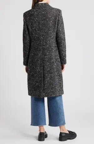 Sam Edelman Reefer Double Breasted Herringbone Tweed Coat