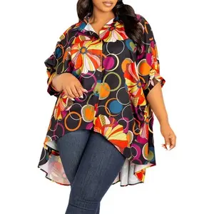 BUXOM COUTURE Mixed Geo Print High-low Shirt - Black Multi