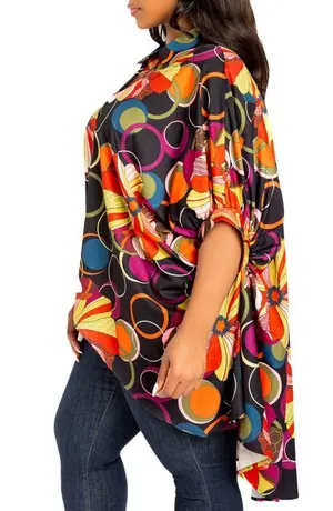 BUXOM COUTURE Mixed Geo Print High-low Shirt - Black Multi
