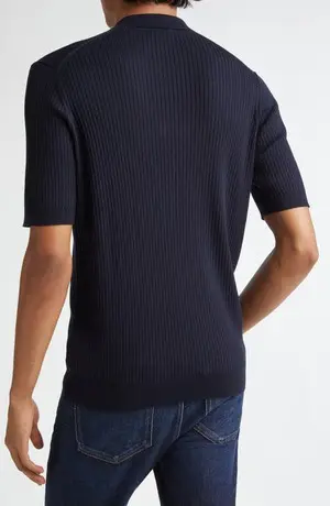 Sunspel Fine Rib Silk & Cotton Polo - Navy