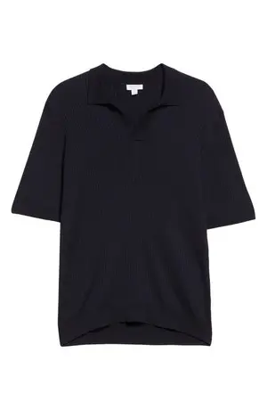 Sunspel Fine Rib Silk & Cotton Polo - Navy