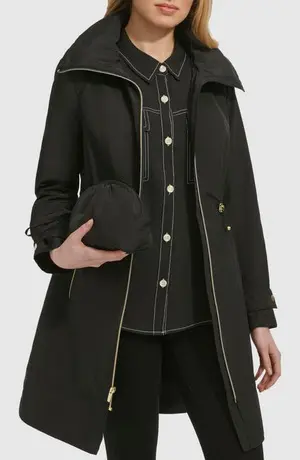 Cole Haan Travel Packable Hooded Rain Jacket - Black
