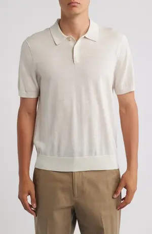Vince Short Sleeve Merino Wool Polo Sweater - Blanco