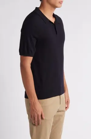 Vince Short Sleeve Merino Wool Polo Sweater - Coastal