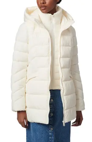 Bernardo Hooded Puffer Jacket With Bib - Ecru