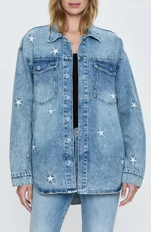 PISTOLA Mandy Star Embroidered Oversize Denim Shirt Jacket