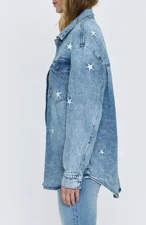 PISTOLA Mandy Star Embroidered Oversize Denim Shirt Jacket