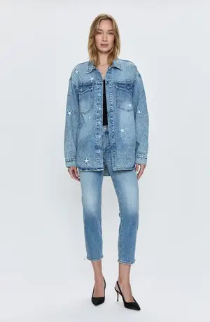 PISTOLA Mandy Star Embroidered Oversize Denim Shirt Jacket