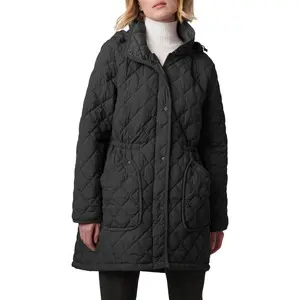 Bernardo Diamond Quilted Puffer Coat With Hood - Black