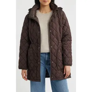 Bernardo Diamond Quilted Puffer Coat With Hood - Mole