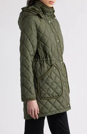 Bernardo Diamond Quilted Puffer Coat With Hood - Olive
