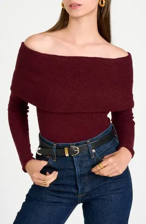 WAYF Morgan Off-the-shoulder Sweater - Dark Merlot