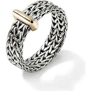 John Hardy Sterling And 14k Gold Carved Chain Ring - Silver