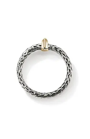 John Hardy Sterling And 14k Gold Carved Chain Ring