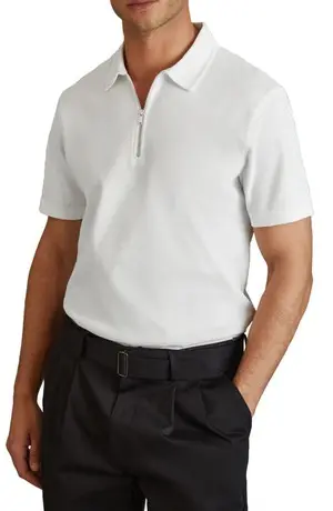 REISS Cayman Half Zip Polo - White