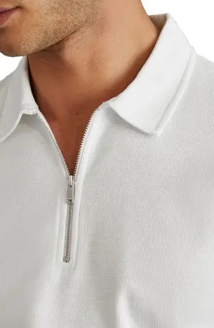 REISS Cayman Half Zip Polo - White