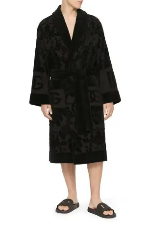 Dolce & Gabbana Logo Jacquard Cotton Terry Robe - Black