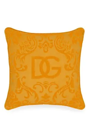 Dolce & Gabbana Dg Logo Cotton Terry Cloth Outdoor Accent Pillow - Gold