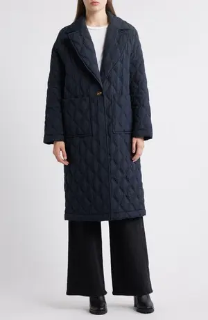 Bernardo Diamond Quilted Long Coat - Navy