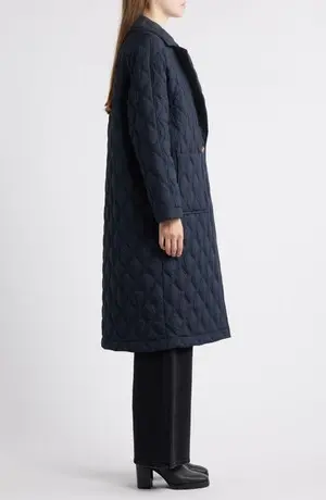 Bernardo Diamond Quilted Long Coat - Navy