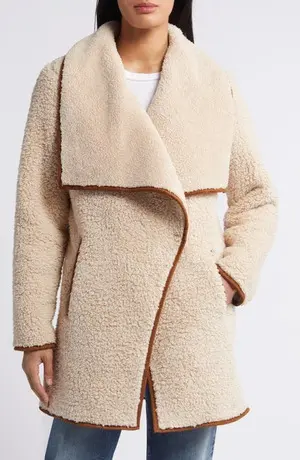 Lucky Brand Shawl Collar Faux Shearling Jacket In Oatmeal - 32